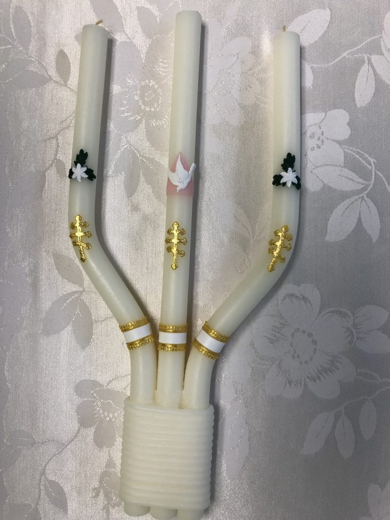 Greek Triple Candle #1 Ornamented 51% beeswax – Byzantine Church Supplies