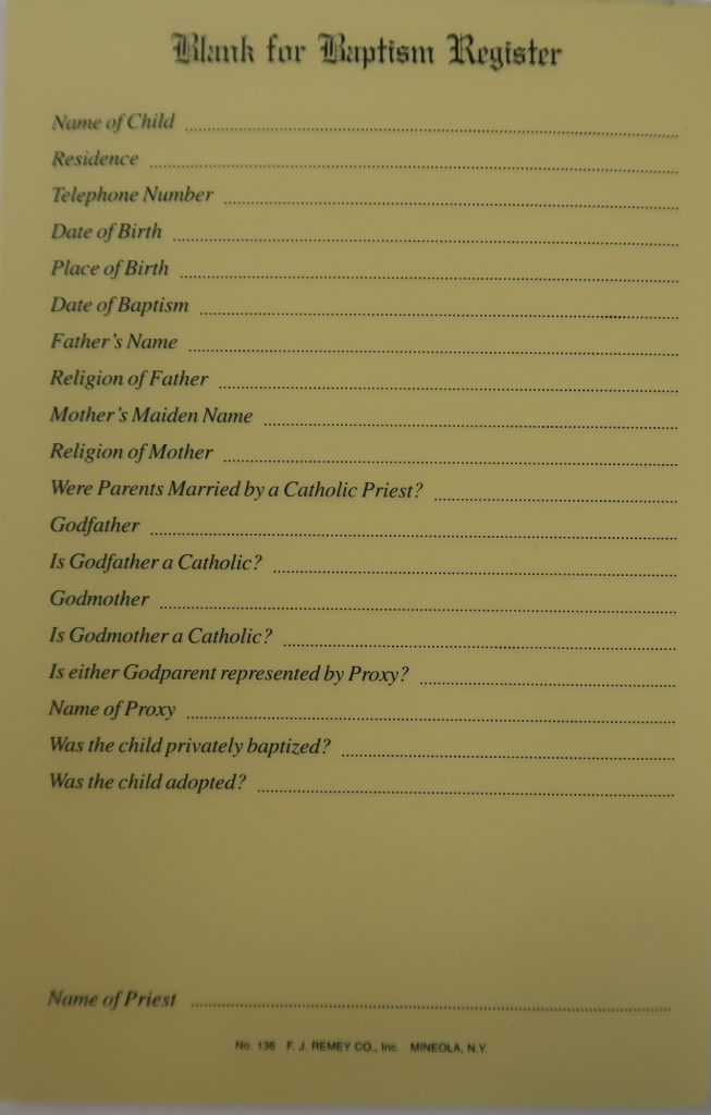 Blank for Baptism Register – Byzantine Church Supplies