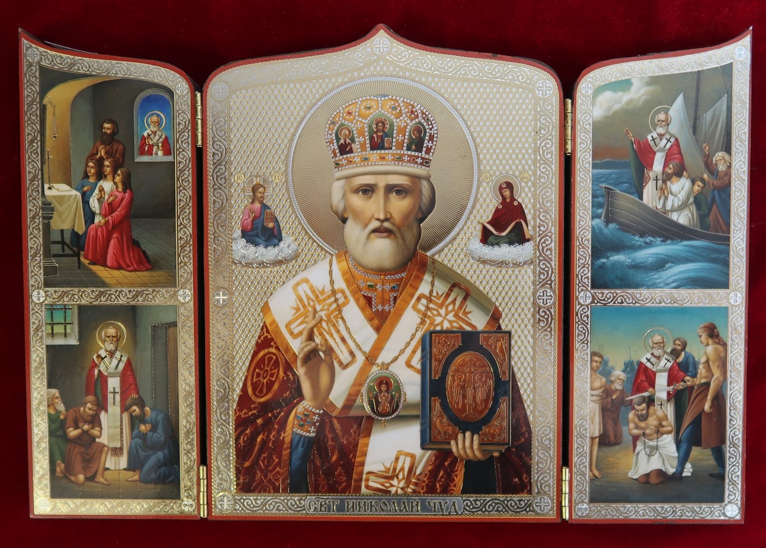 St. Nicholas Wooden Triptych with Icons – Byzantine Church Supplies