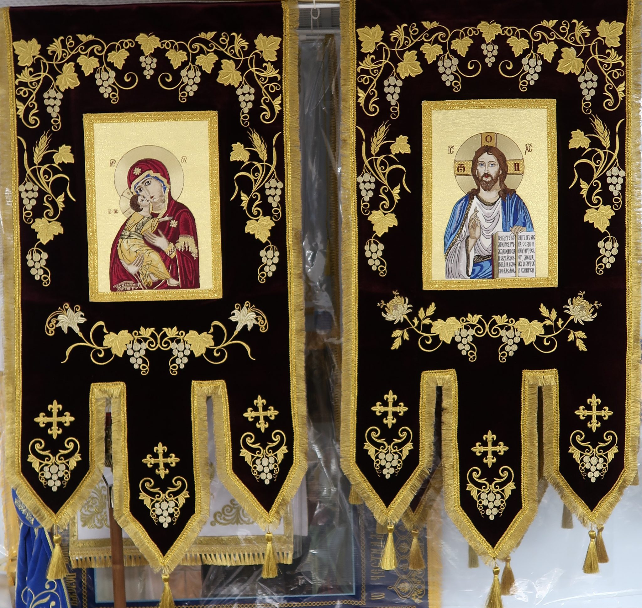 Set of Church Banners Embroidered on a Burgundy Velvet – Byzantine ...