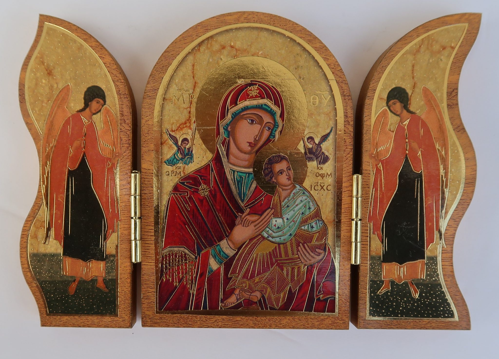 Our Lady of Passion Standing Natural Wood Triptych – Byzantine Church ...