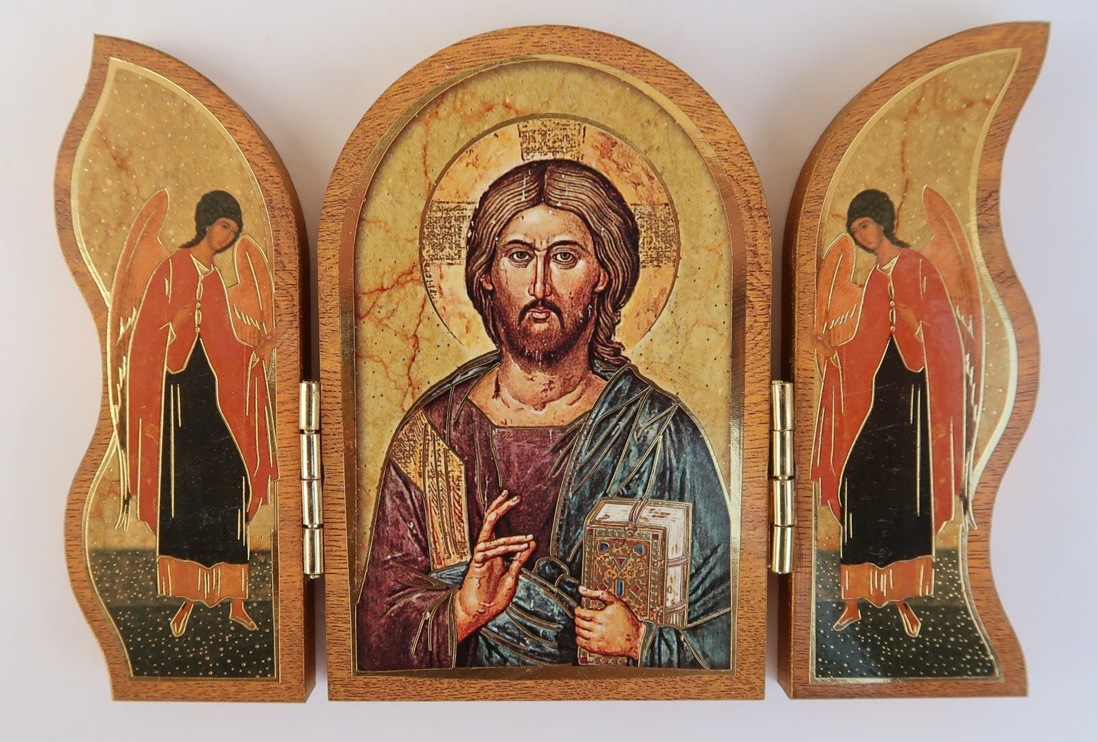 Christ All Knowing Standing Natural Wood Triptych – Byzantine Church ...