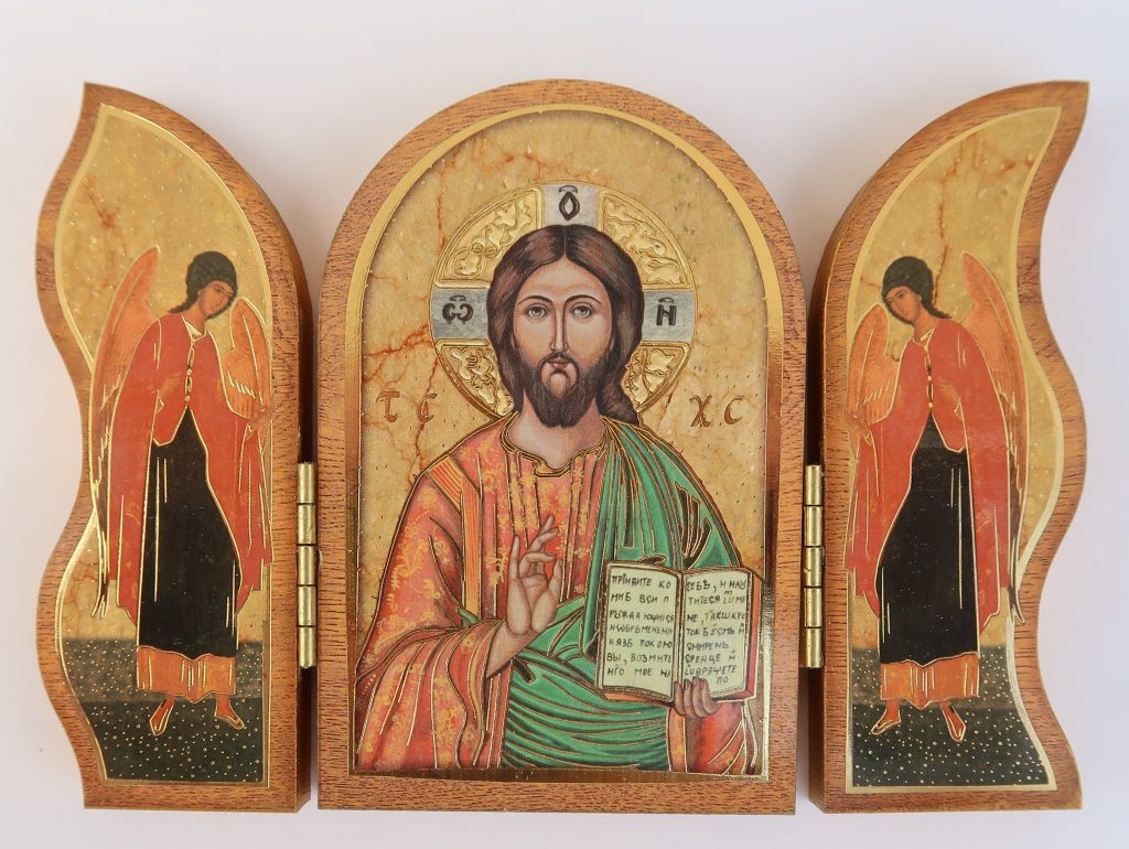 Christ the Teacher Standing Natural Wood Triptych – Byzantine Church ...