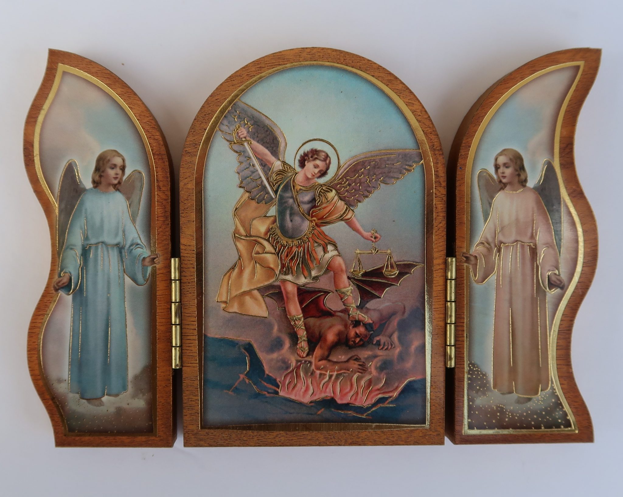 St. Michael Standing Natural Wood Triptych – Byzantine Church Supplies