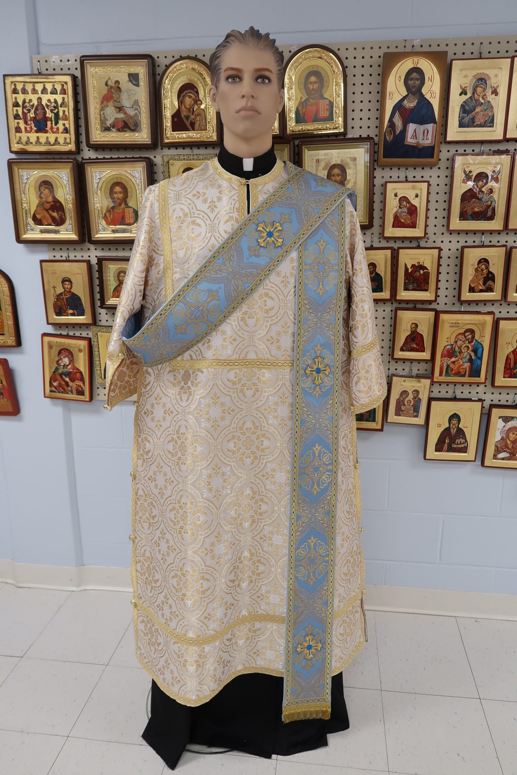 Blue/Gold Deacon Orarion – Byzantine Church Supplies